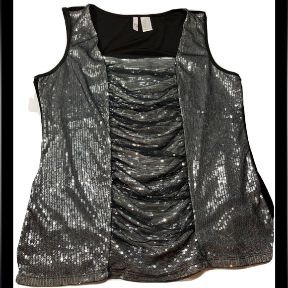 Sami & Jo | Tops | Silver Sequined Party Clubbing Tank Top Square Neck ...
